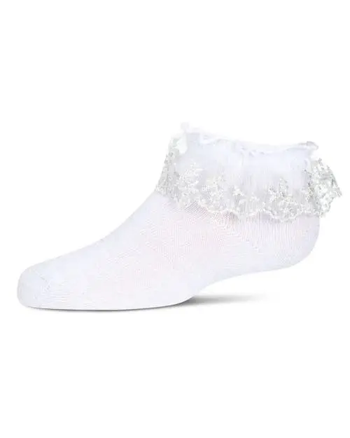 MEMOI Ruffle Anklet Quarter Crew Socks - White