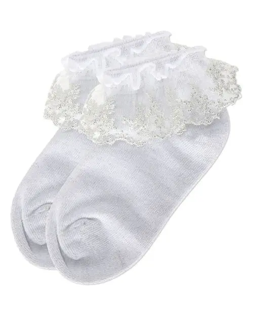 MEMOI Ruffle Anklet Quarter Crew Socks - White