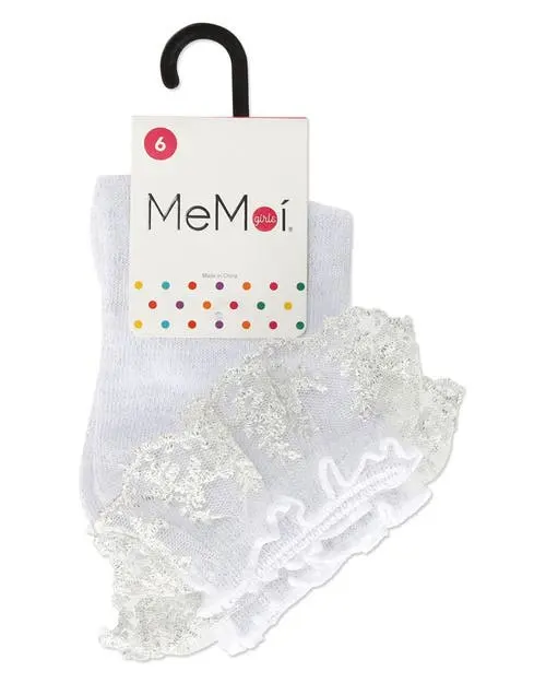 MEMOI Ruffle Anklet Quarter Crew Socks - White