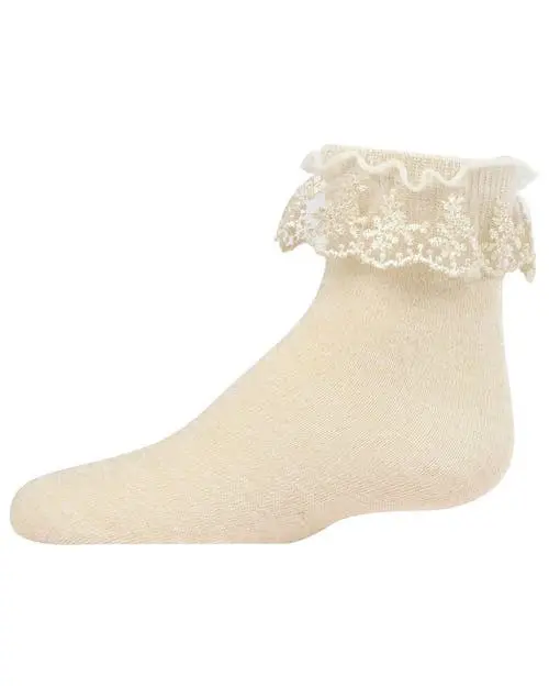 MEMOI Ruffle Anklet Quarter Crew Socks - Winter White
