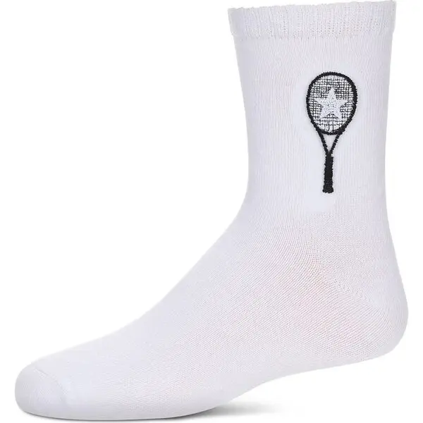 MEMOI Tennis Star Embroidered Crew Socks - White