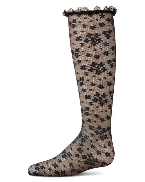MEMOI Floral Lace Knee High Socks - Black