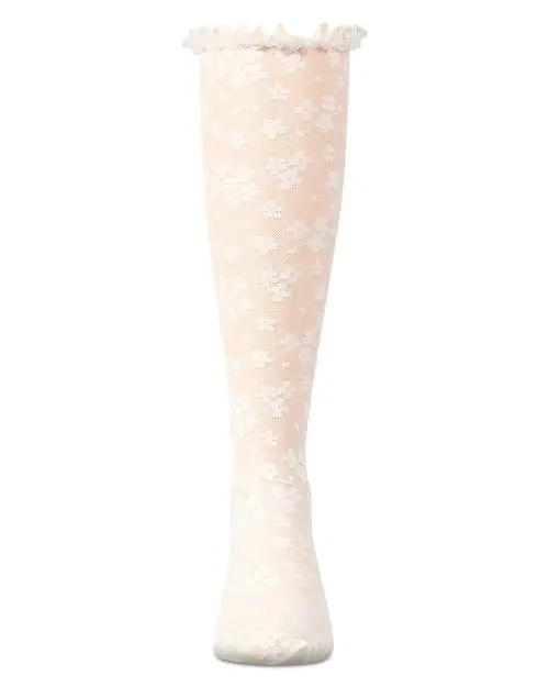 MEMOI Floral Lace Knee High Socks - Winter White