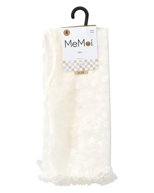 MEMOI Floral Lace Knee High Socks - Winter White