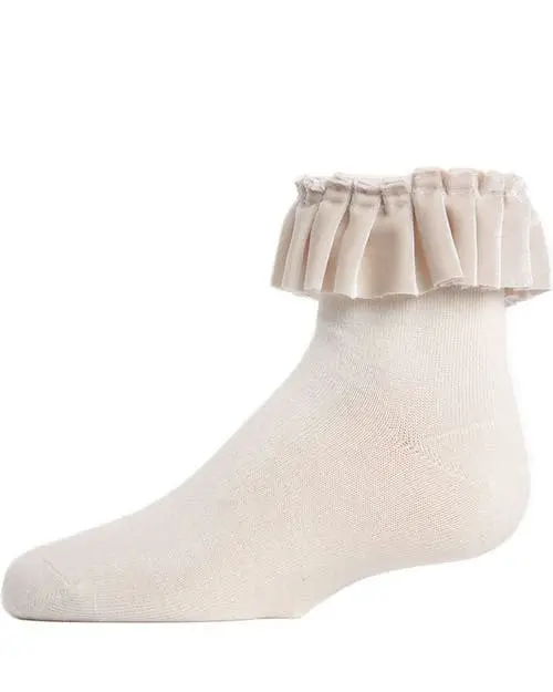 MEMOI Velvet Pleated Anklet Socks - Winter White
