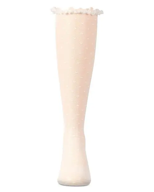 MEMOI Lace Trimmed Dot Mesh Knee High Socks - Winter White