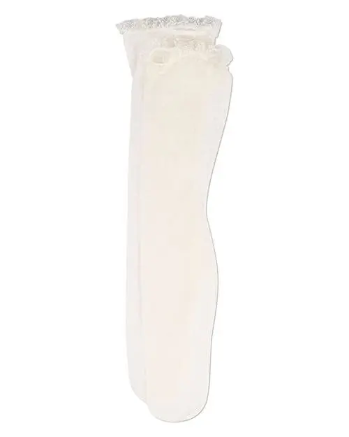 MEMOI Lace Trimmed Dot Mesh Knee High Socks - Winter White