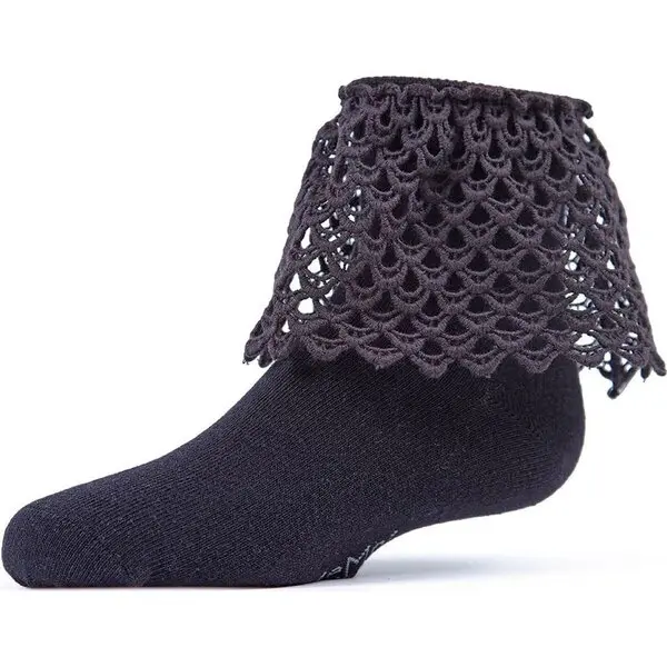 MEMOI Lacy Loopsy Anklet Sock - Black