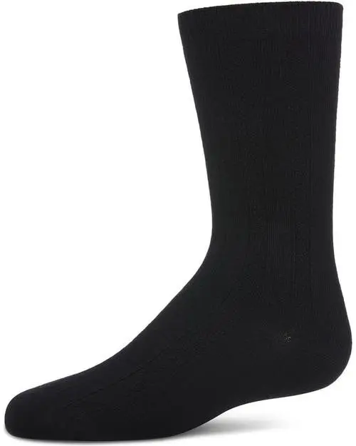 MEMOI Woven Ribbed Crew Socks - Black
