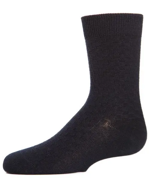 MEMOI Basket Weave Mercerized Crew Socks - Black