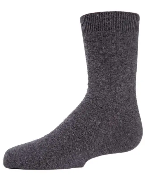 MEMOI Basket Weave Mercerized Crew Socks - Gray