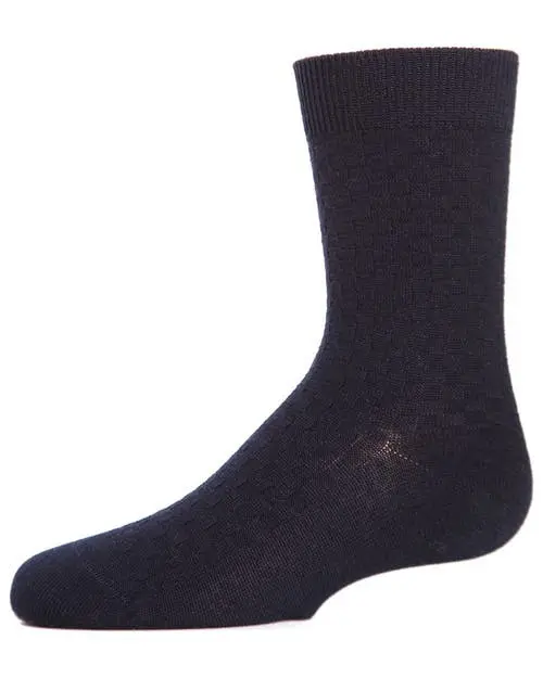 MEMOI Basket Weave Mercerized Crew Socks - Navy