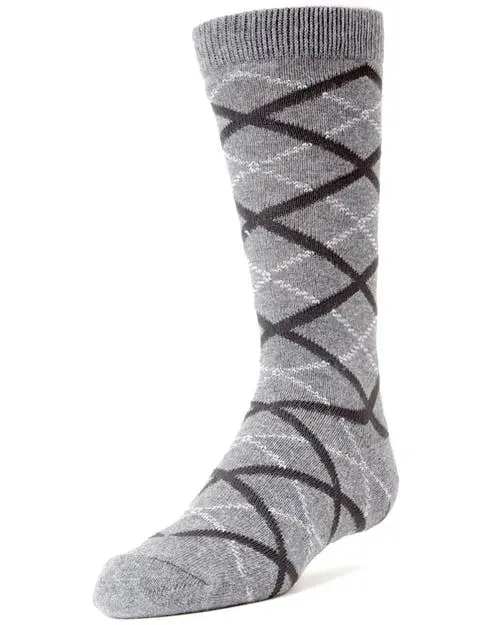 MEMOI Diamond Interlock Crew Socks - Charcoal