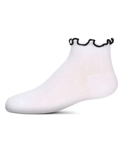 MEMOI Ruffle Anklet Socks - White-black