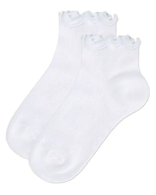 MEMOI Ruffle Anklet Socks - White-light Blue