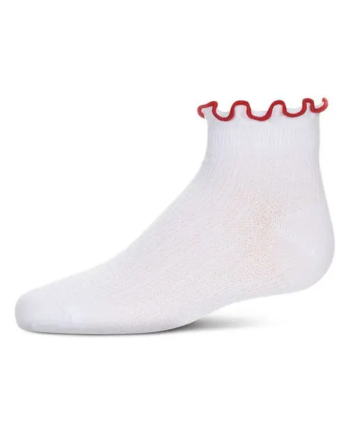 MEMOI Ruffle Anklet Socks - White-red