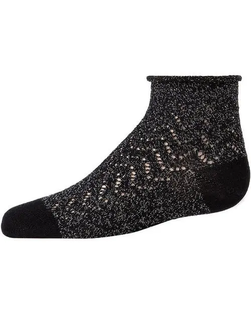 MEMOI Fuzzy Shimmer Anklet Socks - Black