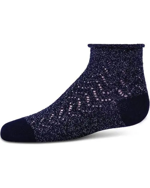 MEMOI Fuzzy Shimmer Anklet Socks - Navy