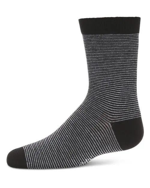 MEMOI Horizontal Stripe Crew Socks - Black