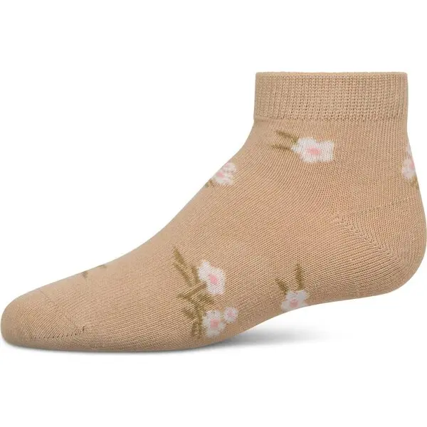 MEMOI Floral Print Anklet Socks - Tan