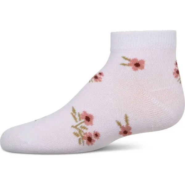 MEMOI Floral Print Anklet Socks - White