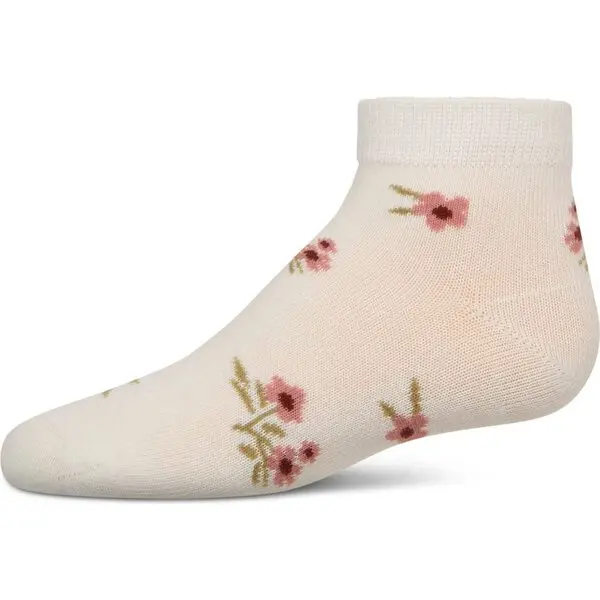 MEMOI Floral Print Anklet Socks - Winter White