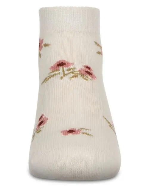 MEMOI Floral Print Anklet Socks - Winter White