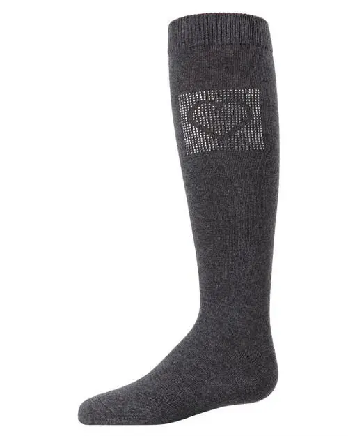 MEMOI Rhinestone Heart Knee High Socks - Charcoal