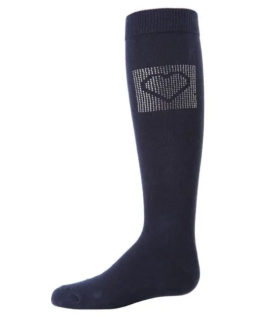 MEMOI Rhinestone Heart Knee High Socks - Navy
