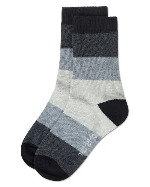 MEMOI Ombre Color Block Crew Socks - Black