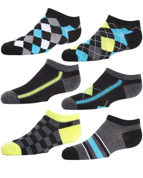 MEMOI 6 Pair Pack Argyle Flow Low Cut Socks - Black Multi