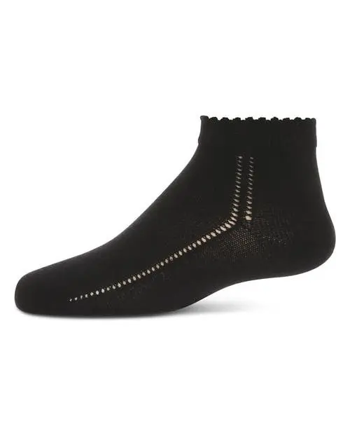 MEMOI Open Work Lettuce Edge Ankle Socks - Black