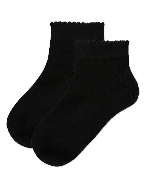 MEMOI Open Work Lettuce Edge Ankle Socks - Black