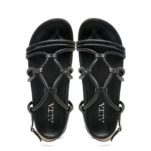 ALTA Flora Strappy Leather Sandals - Black