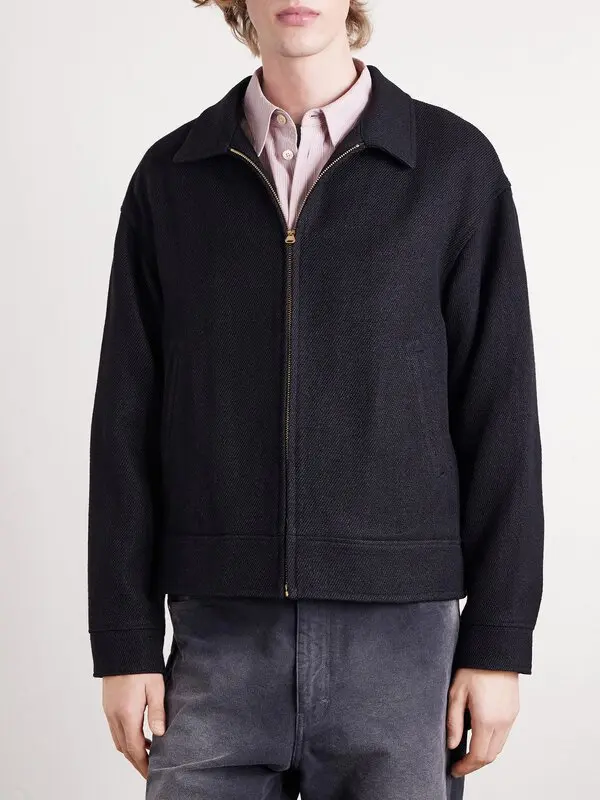 Visvim Strato Leather-trimmed Linen And Wool-blend Twill Jacket - Black
