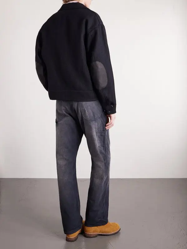 Visvim Strato Leather-trimmed Linen And Wool-blend Twill Jacket - Black