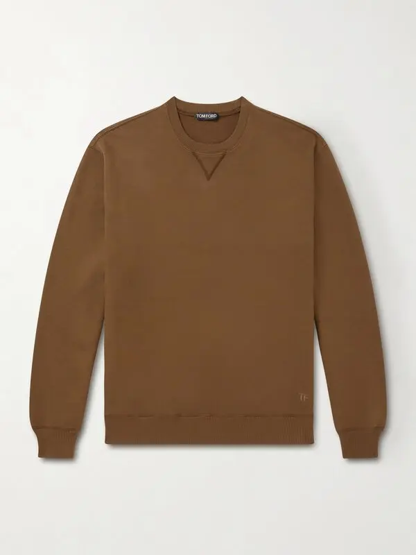 TOM FORD Logo-embroidered Cotton-jersey Sweatshirt - Brown