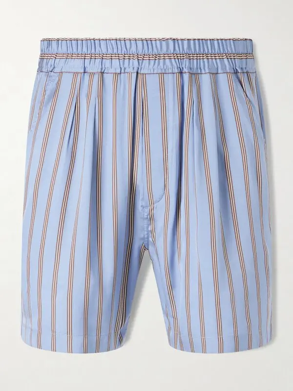 TOM FORD Straight-leg Striped Silk-twill Shorts - Blue