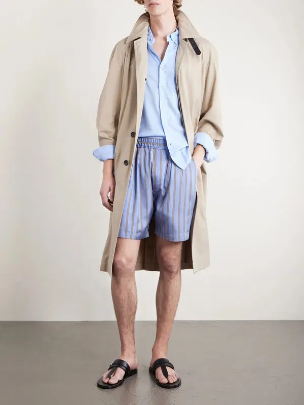 TOM FORD Straight-leg Striped Silk-twill Shorts - Blue