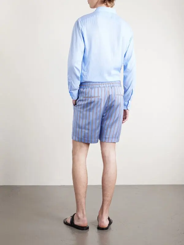 TOM FORD Straight-leg Striped Silk-twill Shorts - Blue