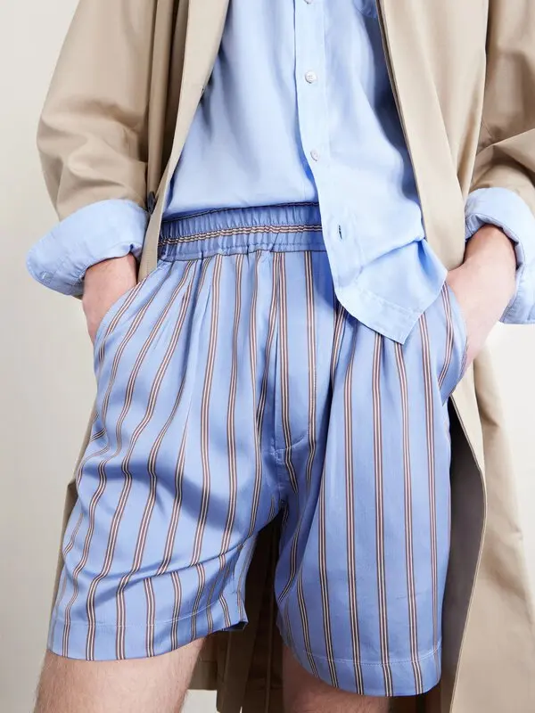 TOM FORD Straight-leg Striped Silk-twill Shorts - Blue