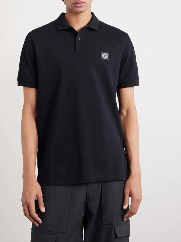 Stone Island Stretch Cotton-blend Piqué Polo Shirt - Black