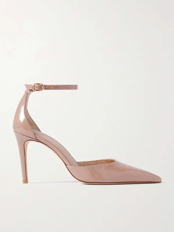 STUART WEITZMAN Patent Leather Pumps With Ankle Strap - Neutral