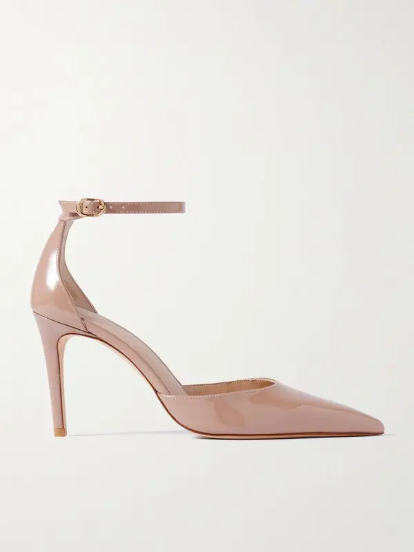 STUART WEITZMAN Patent Leather Pumps With Ankle Strap - Neutrals