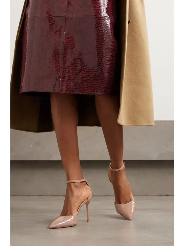 STUART WEITZMAN Patent Leather Pumps With Ankle Strap - Neutrals