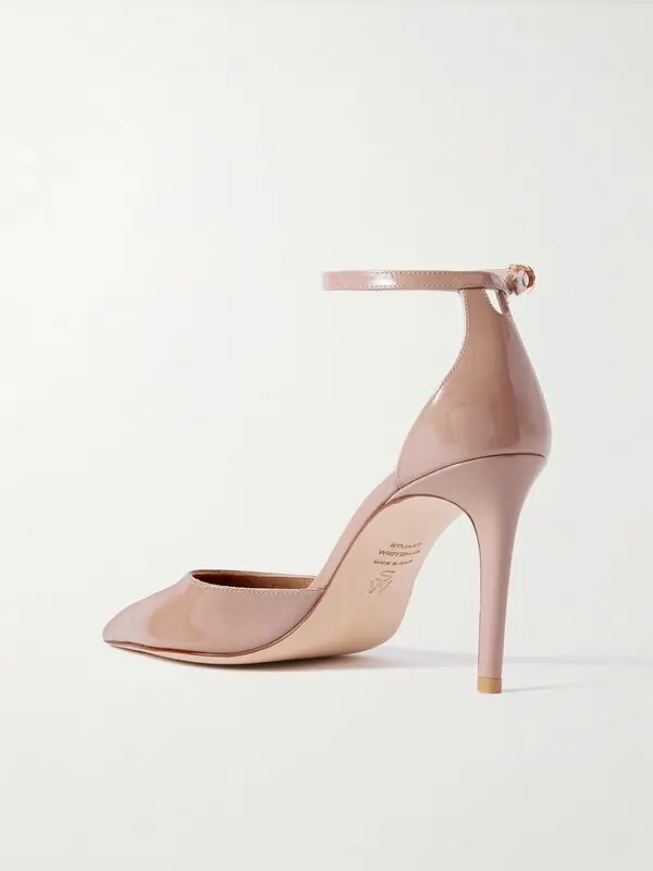 STUART WEITZMAN Patent Leather Pumps With Ankle Strap - Neutrals