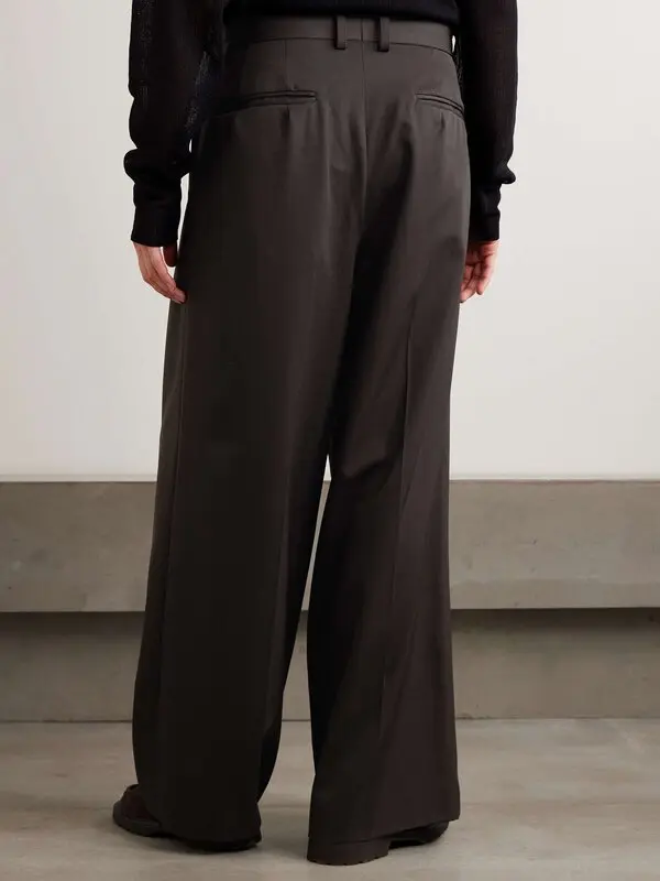SSSTEIN Pleated Wool-twill Wide-leg Pants - Dark Brown