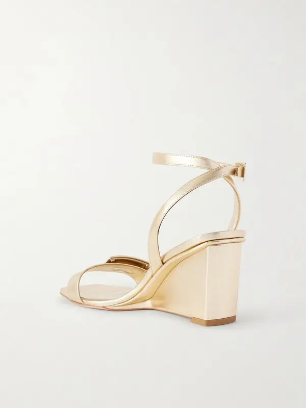 ROGER VIVIER Belle Vivier 60 Metallic Wedge Sandals - Gold