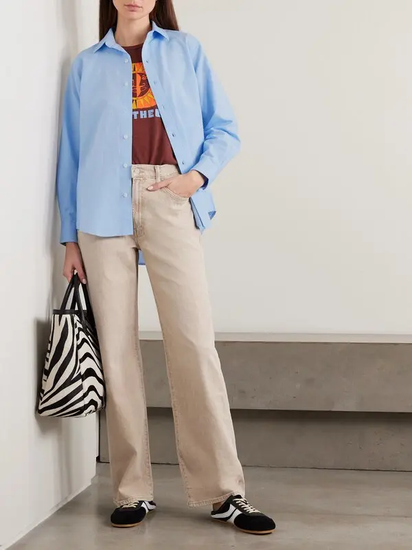 MOTHER The Bestie Embroidered Cotton Shirt - Blue