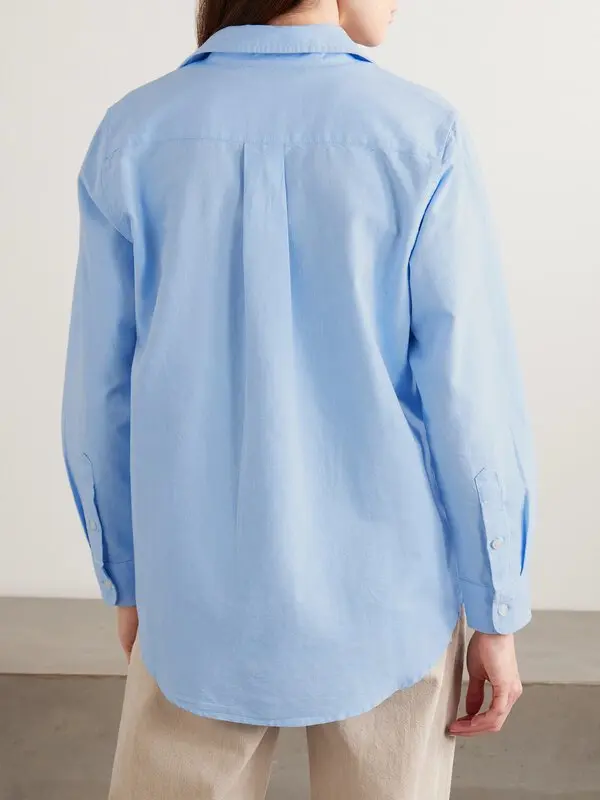 MOTHER The Bestie Embroidered Cotton Shirt - Blue